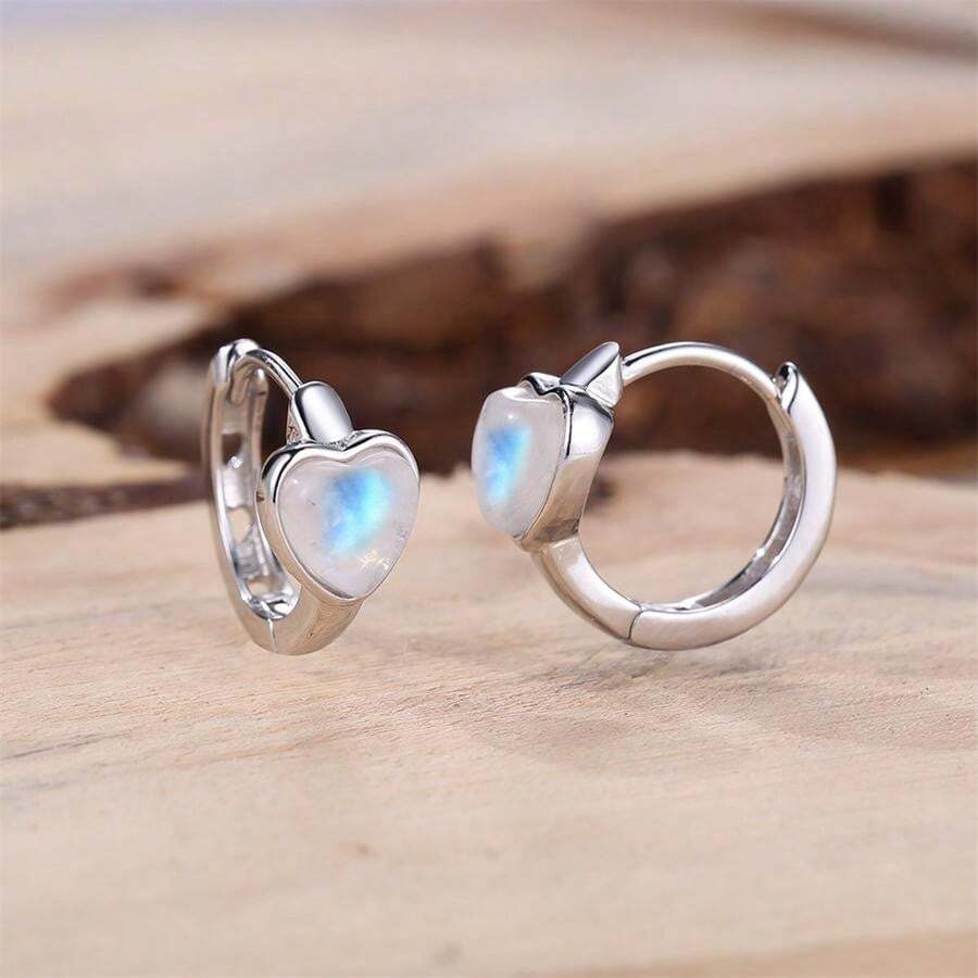 925 Sterling Silver Moonstone Earrings With Stone Pivot, Star And Heart ...