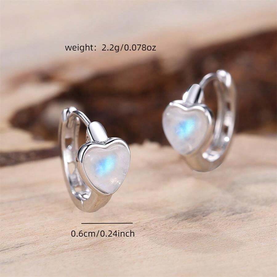 925 Sterling Silver Moonstone Earrings With Stone Pivot, Star And Heart ...