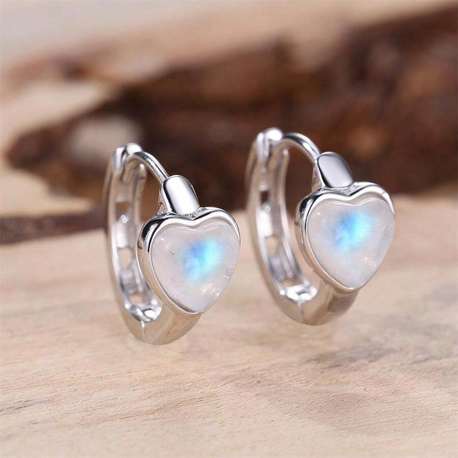 925 Sterling Silver Moonstone Earrings With Stone Pivot, Star And Heart ...