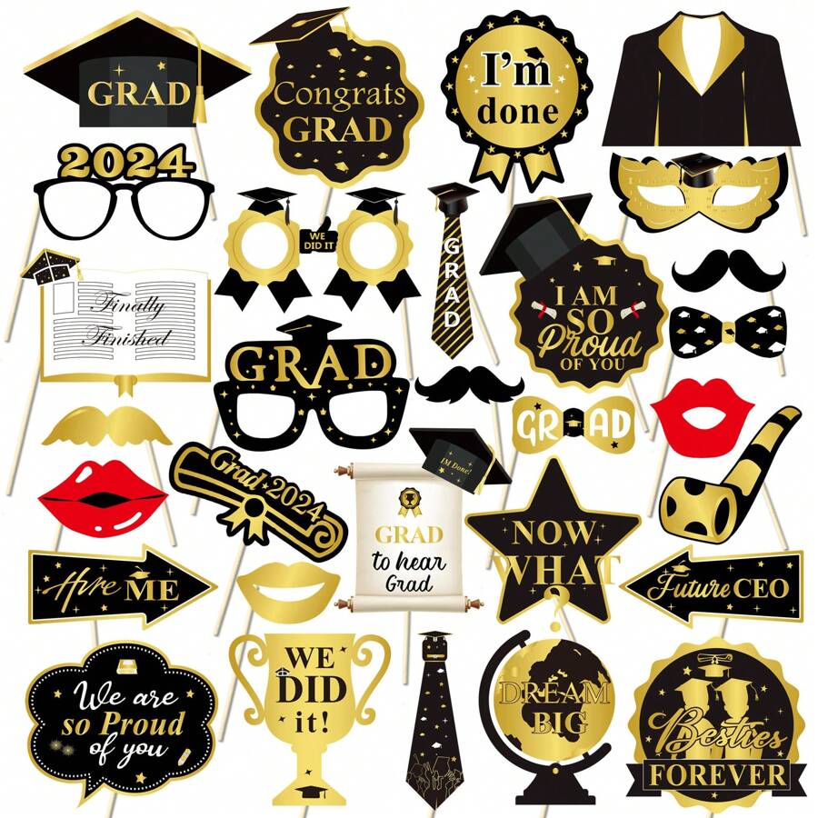 30pcs 2024 accessoires de photo noir, or, bleu et rouge pour saison de ...