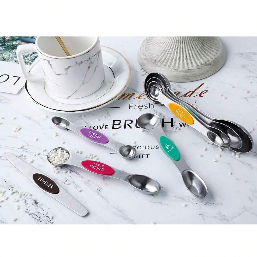 9-Piece Measuring Spoon Set Stainless Steel Double-Sided Stackable ...