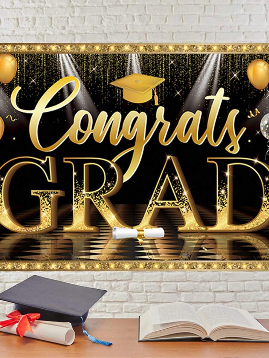 Black Graduation Party Decoration Backdrop Cloth For 2024 Graduation ...
