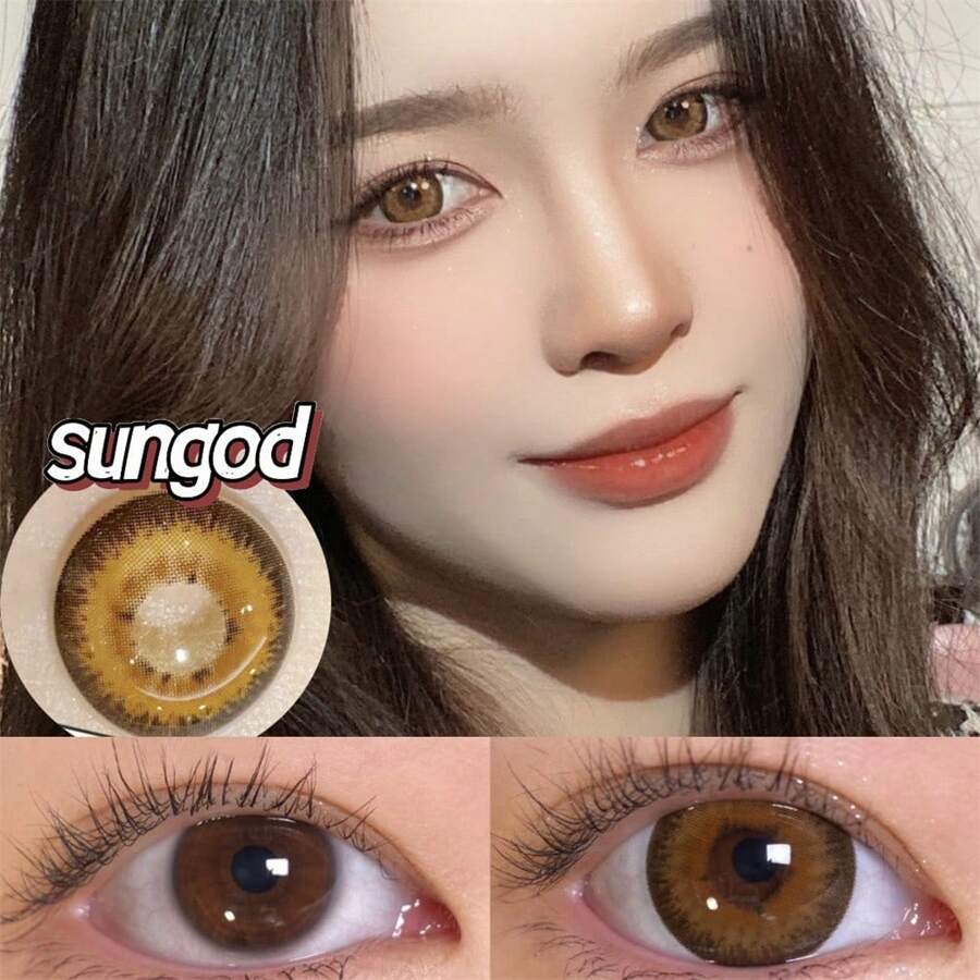 2pcs/Package Gold-Plated Amber Brown Colored Contact Lenses, Same Size ...