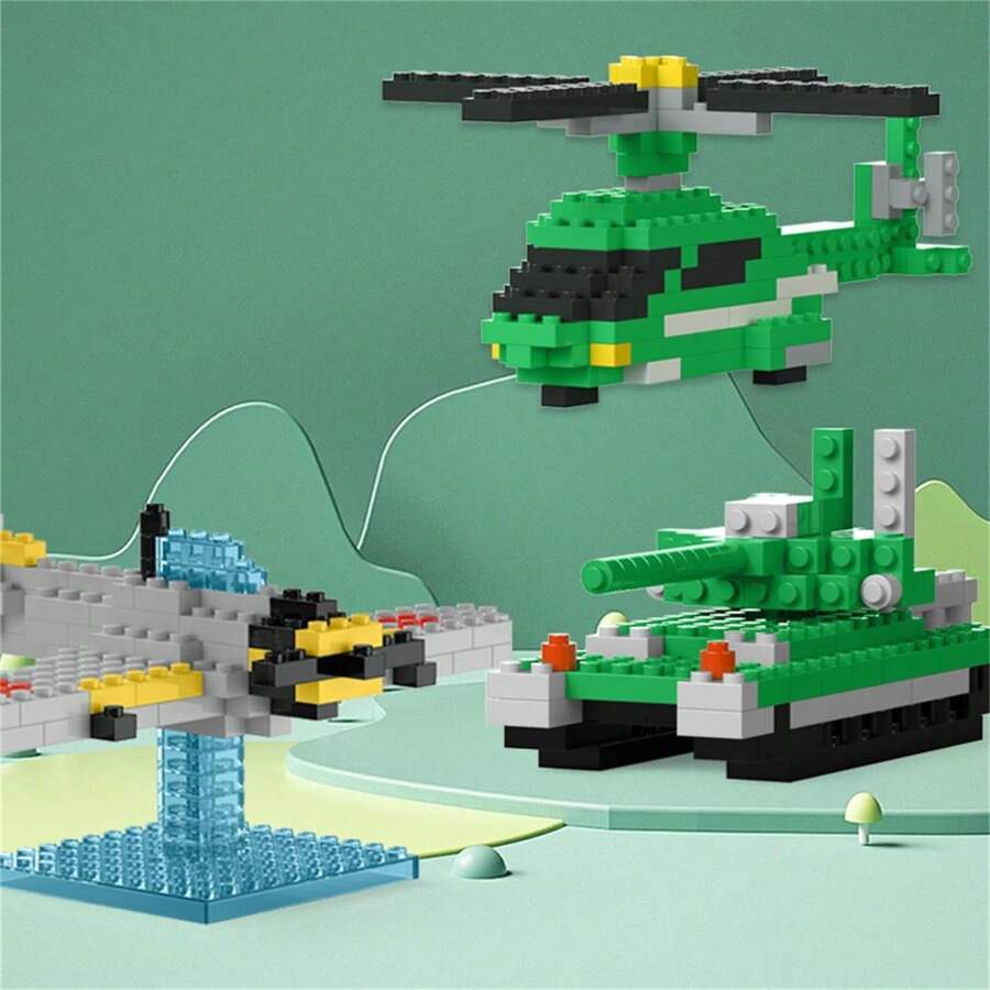 Small Particle Assembly Building Blocks Helicopter Fighter Tank Series ...