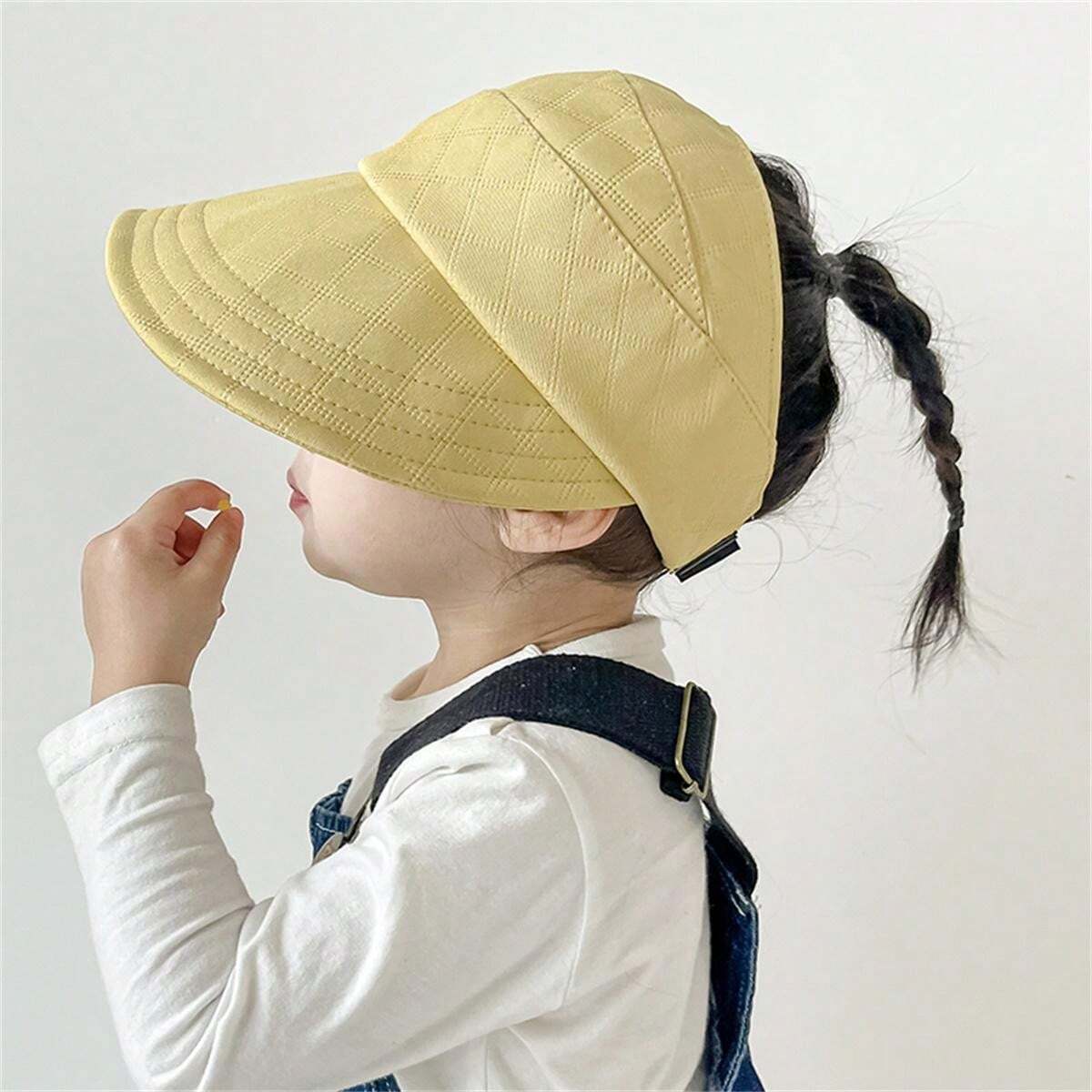 Sun Hat For Kids With Ponytail Hole, Summer Girl Beach Cap With Wide ...