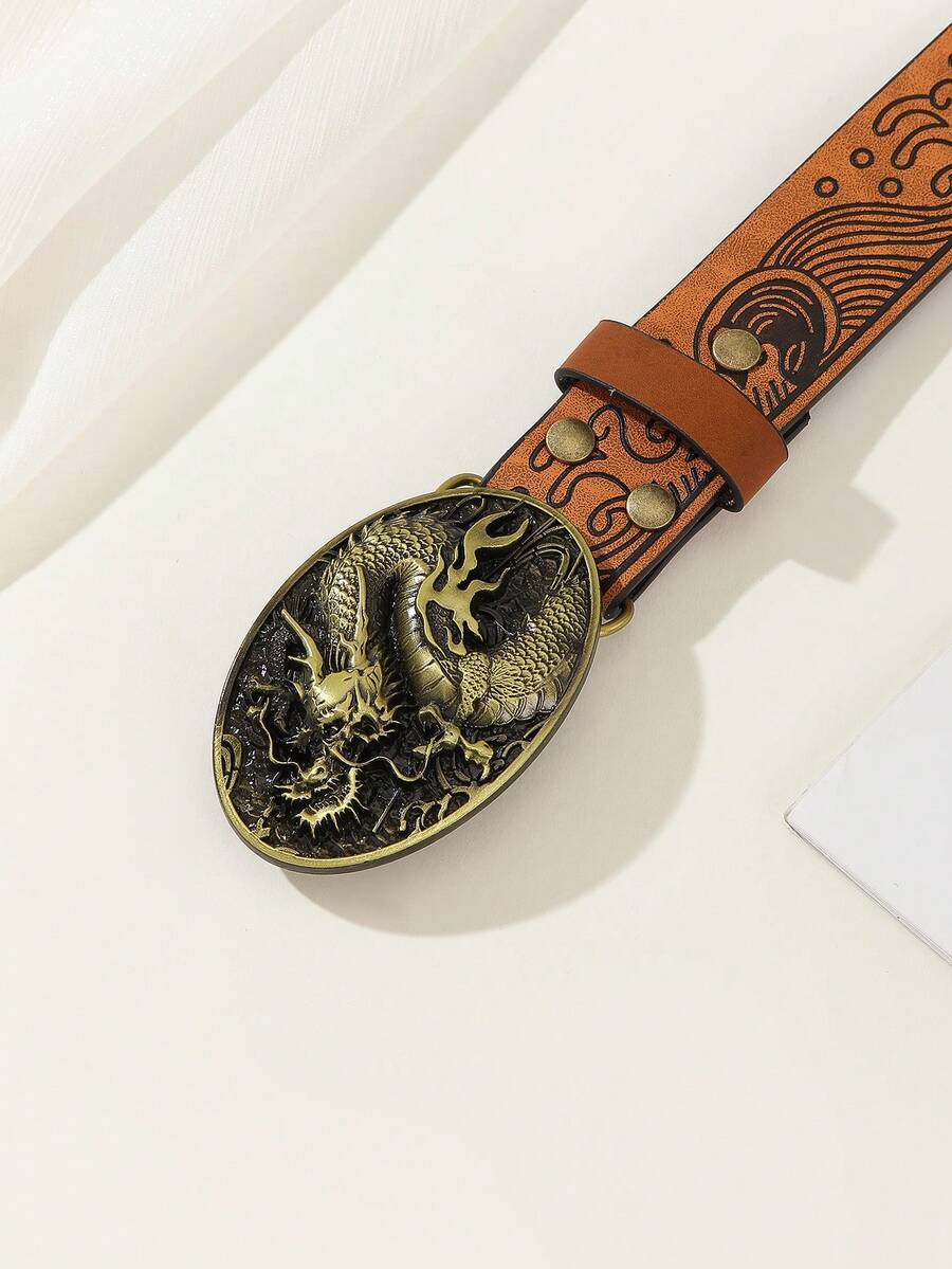 New Vintage Chinese Dragon Leather Belt | SHEIN USA