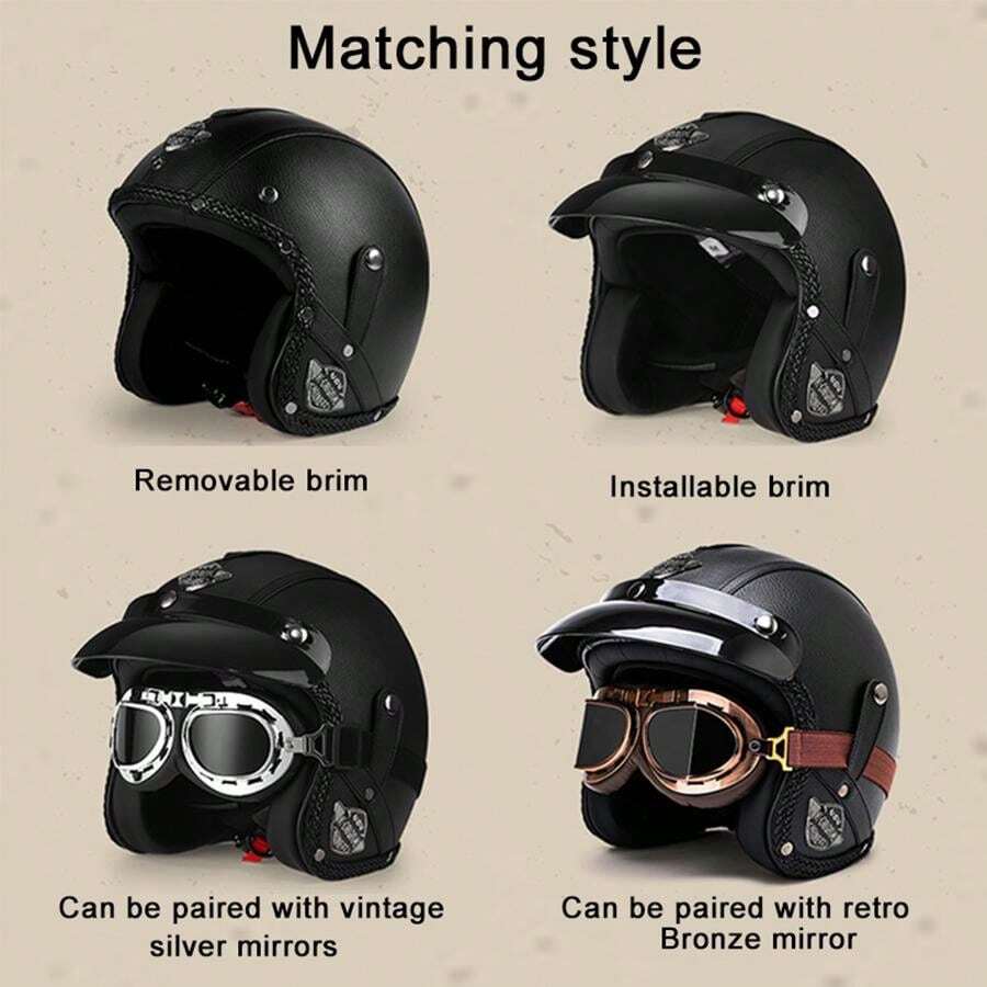 Retro Style Motorcycle Helmet, 4/3 Open Face, Suitable For Motorcycle/Electric Motorcycle, All ...