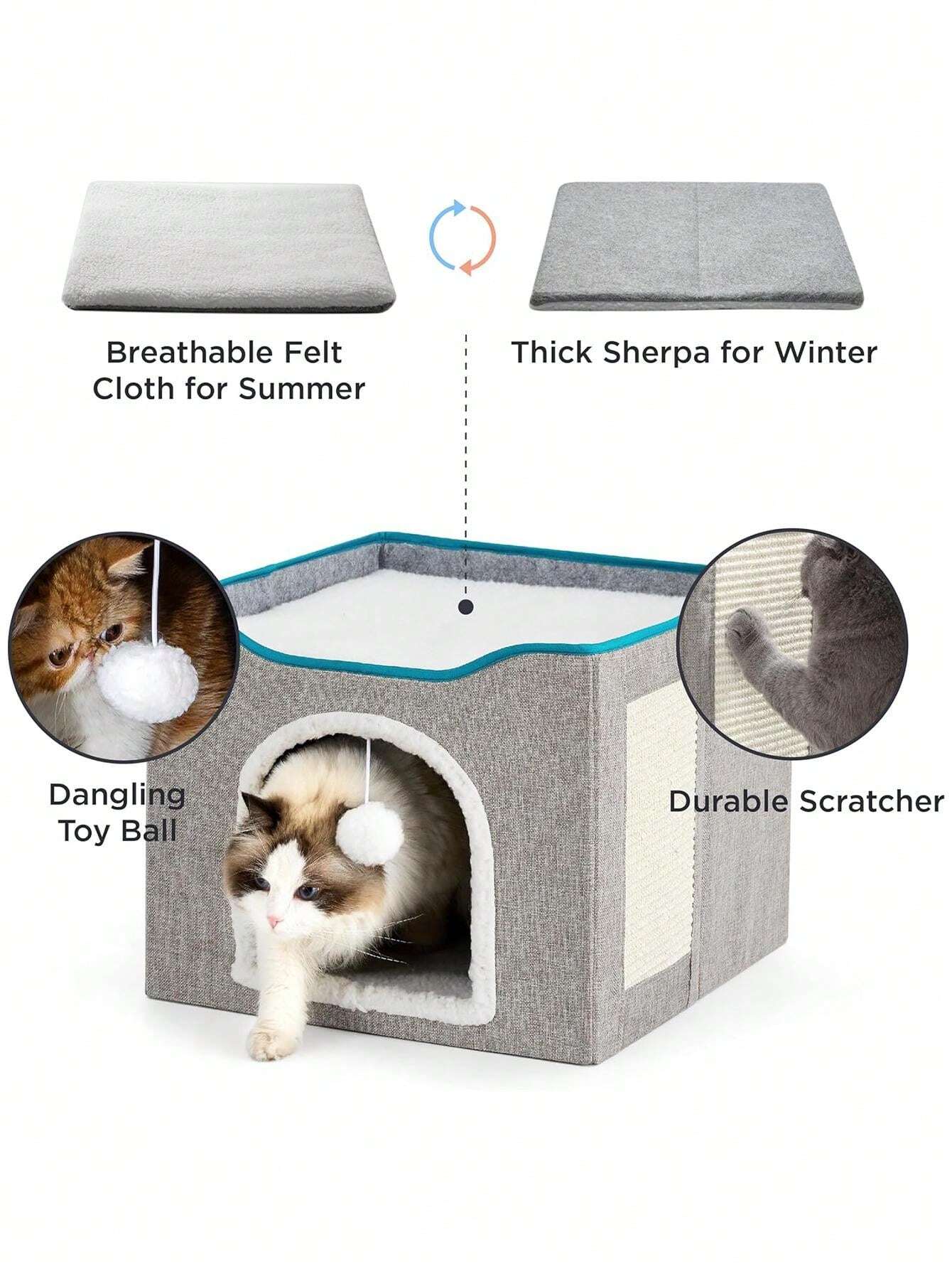 Cat Beds, Large Cat Cave With Fluffy Ball Hanging And Scratch Pad ...