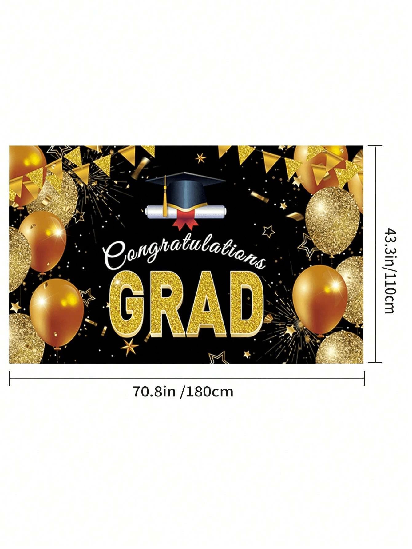 1pc,Graduation Party Decoration Black And Gold Congratulations ...