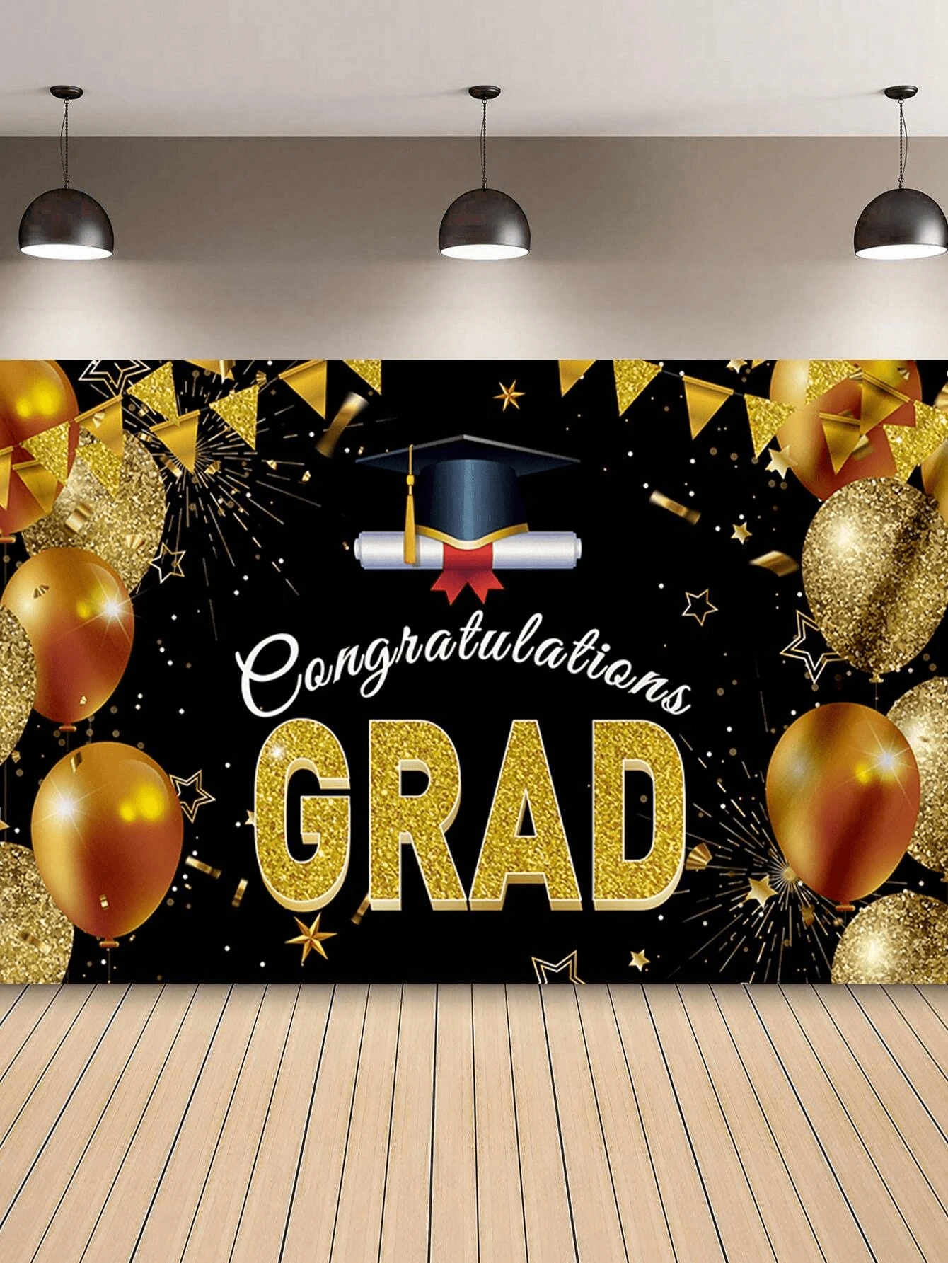 1pc,Graduation Party Decoration Black And Gold Congratulations ...