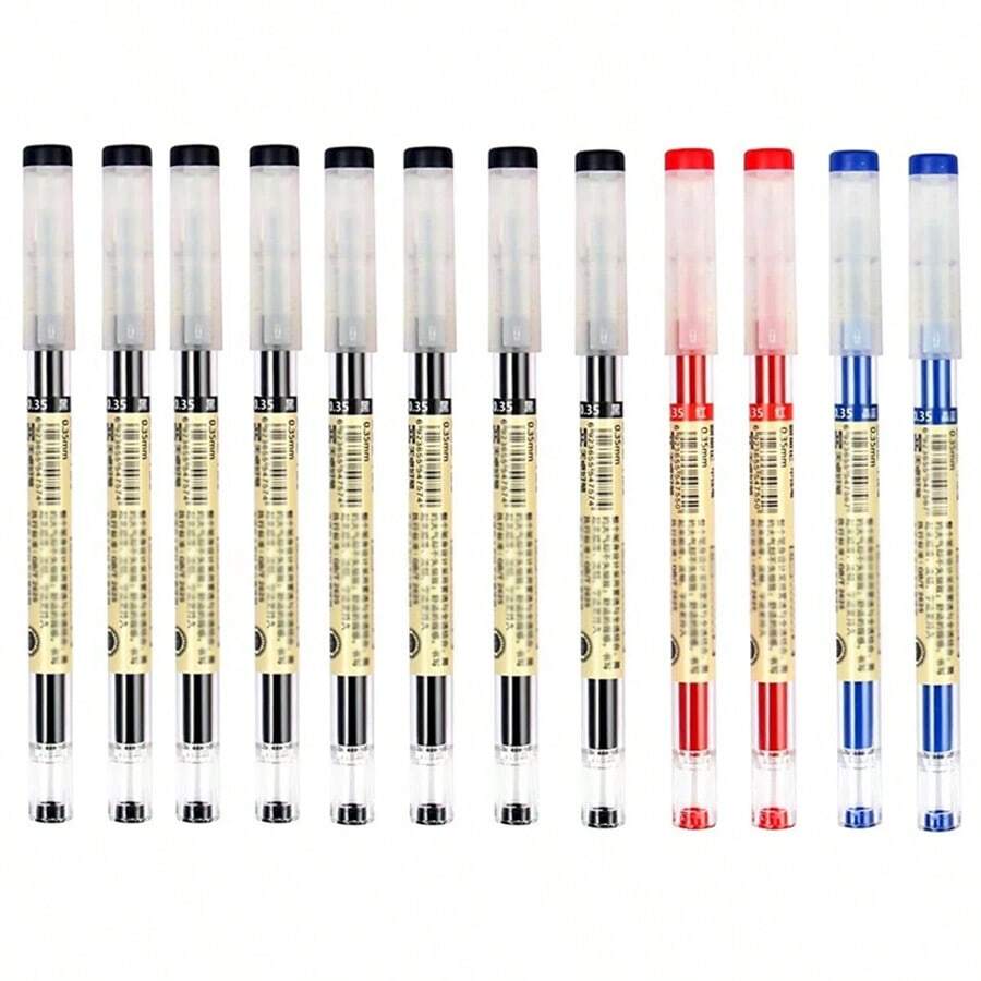 12Pcs/Lot 0.35mm Ultra Fine Finance Gel Pen Black/Blue/Red Ink Refills ...