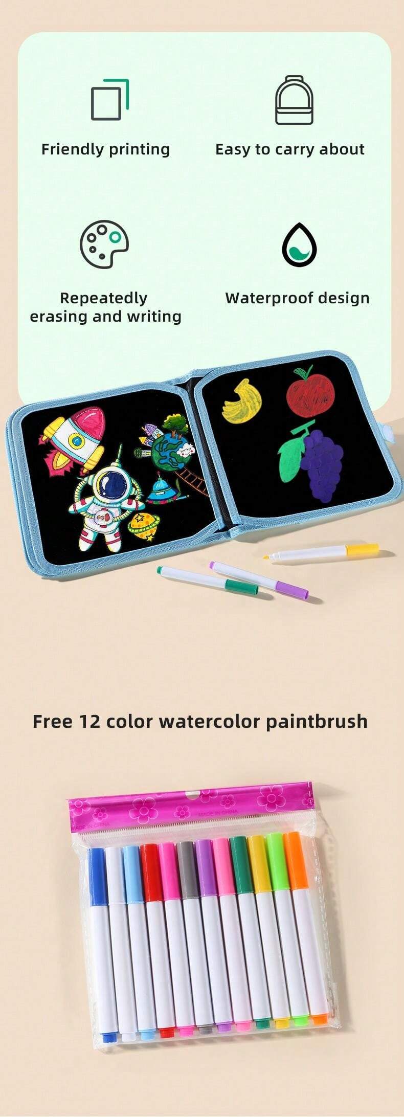 1pc Reusable Fun Doodle Drawing Book, Portable Kids Writing Board ...