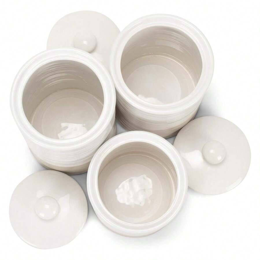 Two-Toned White And Tan 10 X 5.5 Inch Ceramic Kitchen Storage Canisters ...