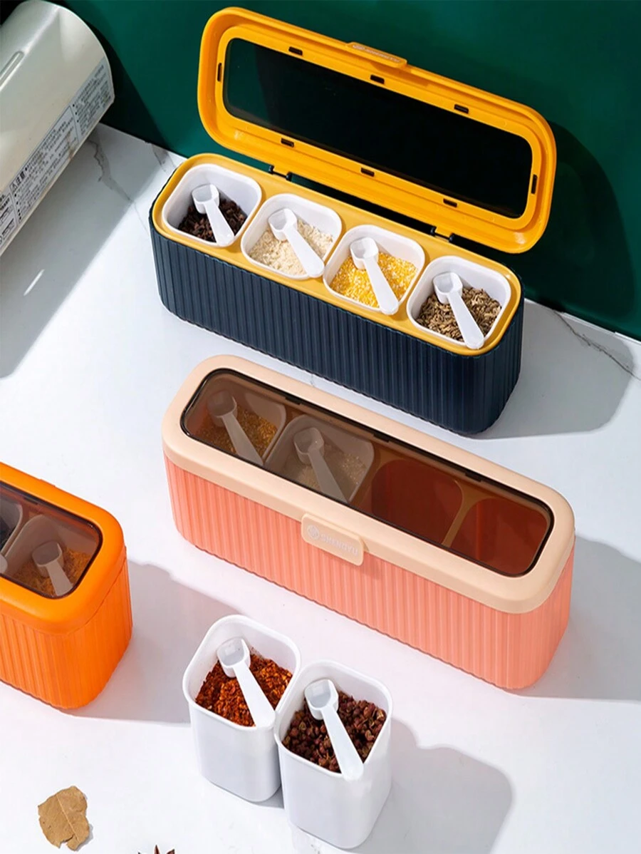Kitchen Spice Storage Box Four-Compartment Separated Seasoning ...