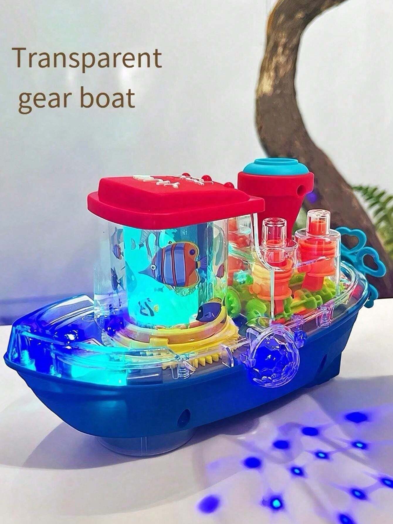 Barco transparente eléctrico con engranaje impulsado con proyección de ...