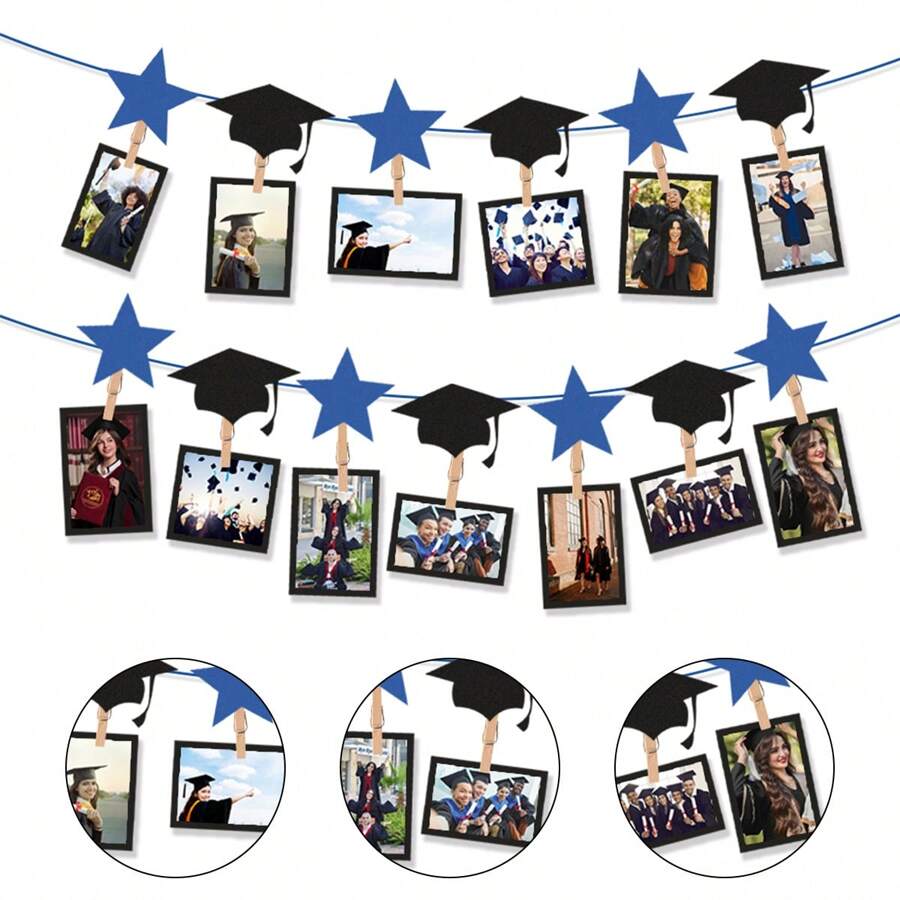 1set Graduation Photo Banner 2024-Graduation Cap And Star Picture ...