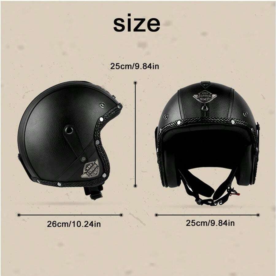 Retro Style PU Leather Motorcycle Helmet 4/3 Open Face Motorbike E-Bike ...
