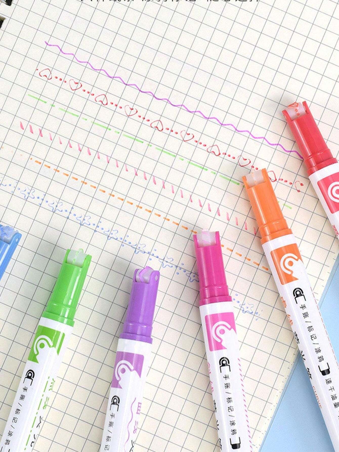 6pcs Crystal Tip Highlighter Marker Pens For Students, Double-Headed ...
