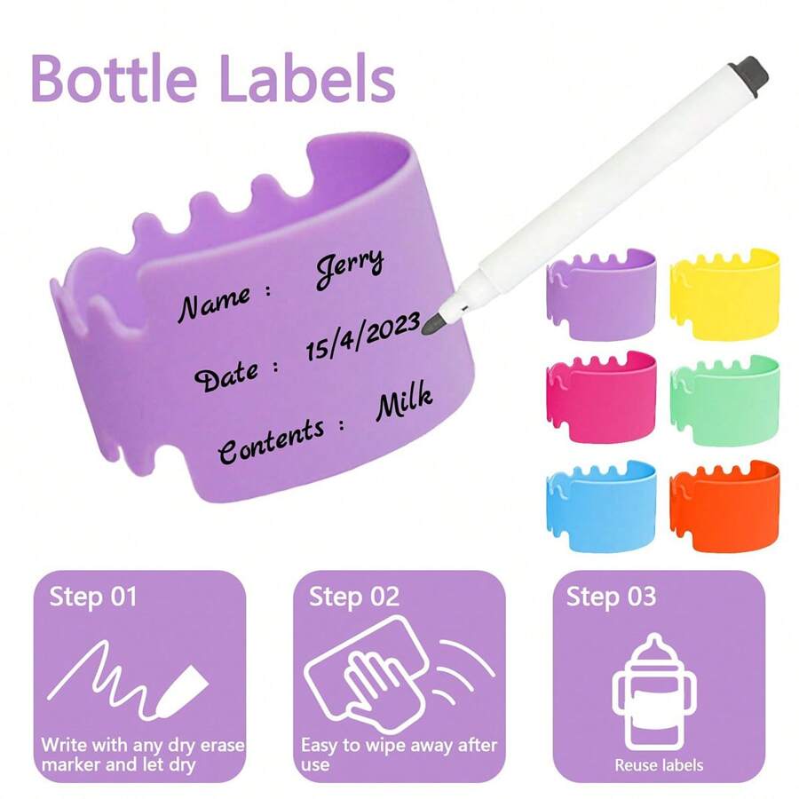 2 Pieces Baby Bottle Labels With Pen,Waterproof Silicone Bottle Labels ...