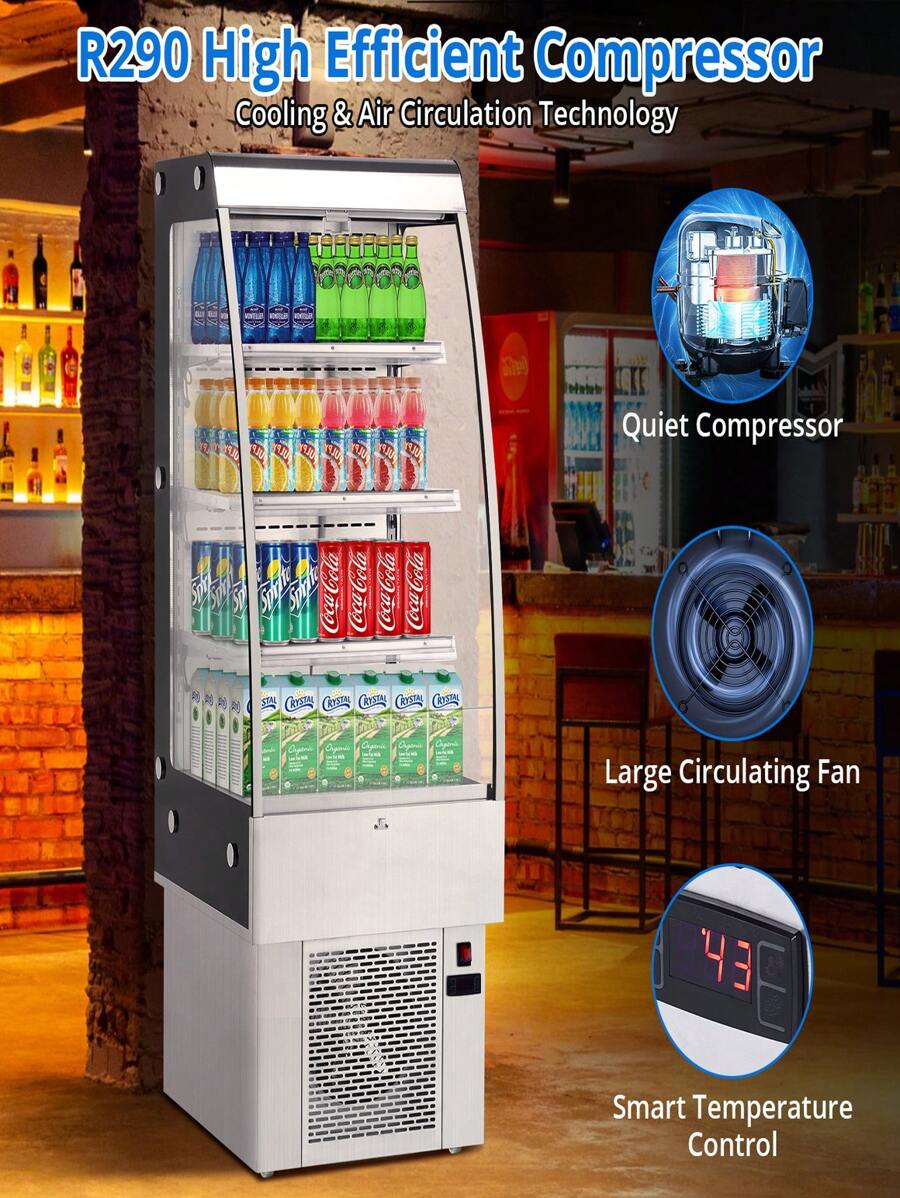 Commercial Refrigerator Display Case, 7.8 Cu.FT Display Fridge Single ...