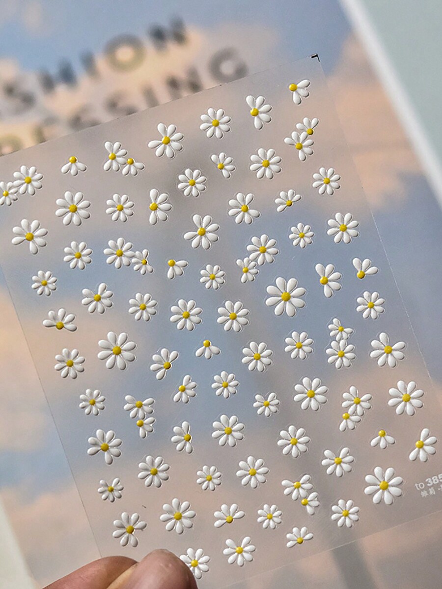1 Sheet Nail Art Flower Daisy Embossed Stickers Jelly Nail Sliders ...