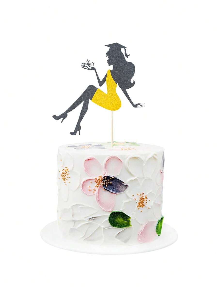 1 Pc High Heel Girl Graduation Cake Topper With Glitter Grad Cap ...