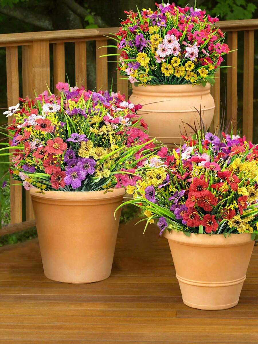 4 Bouquets Of Outdoor Artificial Flowers Silk Violets Fake Plants, Non ...