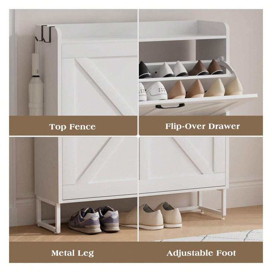 Shoe Cabinet Storage For Entryway, Narrow Shoe Rack Cabinet With 2 ...