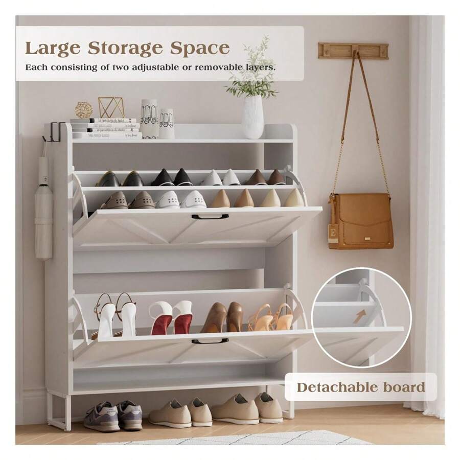 Shoe Cabinet Storage For Entryway, Narrow Shoe Rack Cabinet With 2 ...