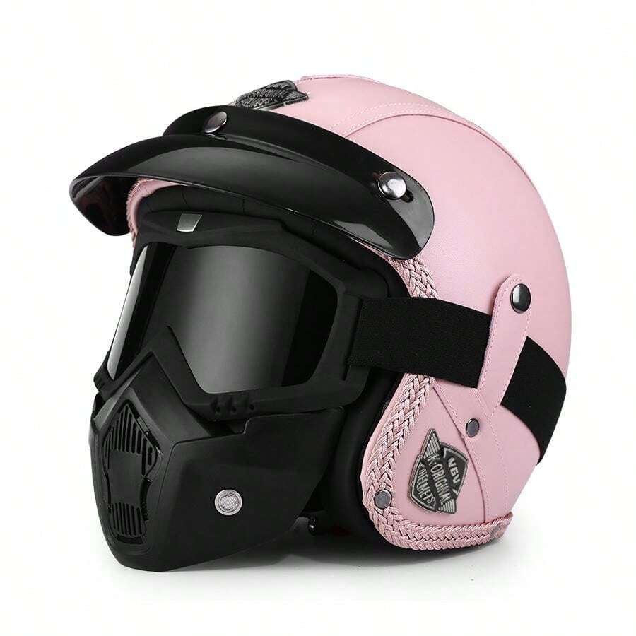 Retro Style PU Leather Motorcycle Helmet 4/3 Open Face Motorbike E-Bike ...