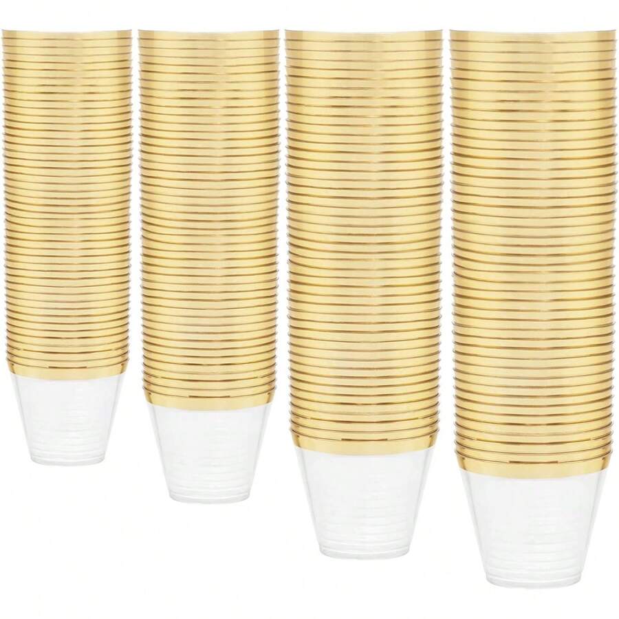 WDF 200 Pack Resuable Gold Plastic Cups - 9 Oz Gold Cups, 9 Ounce Gold ...
