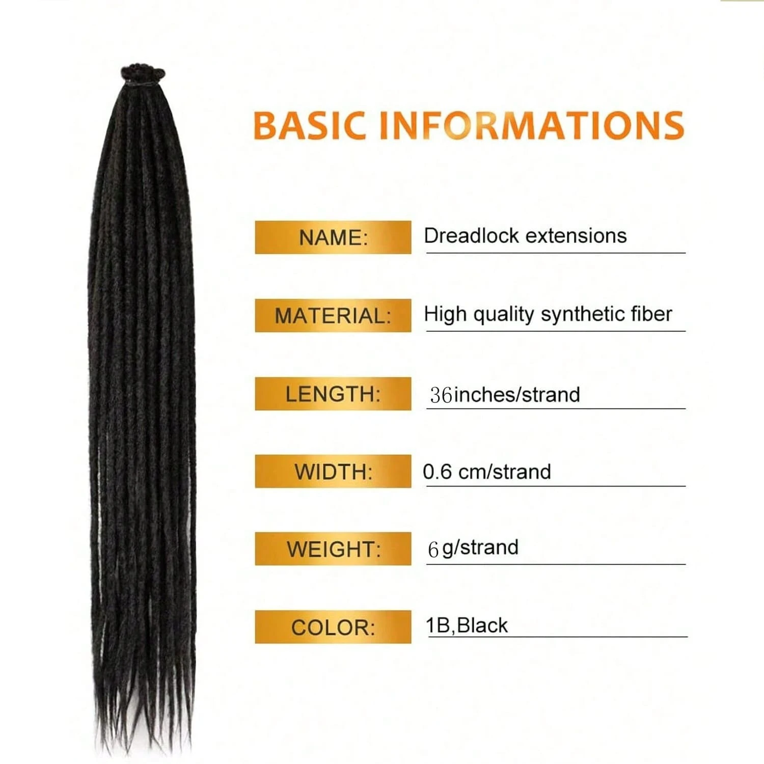 24/36inches Synthetic Dreadlock Extensions Thin 0.6cm Long Dreads ...