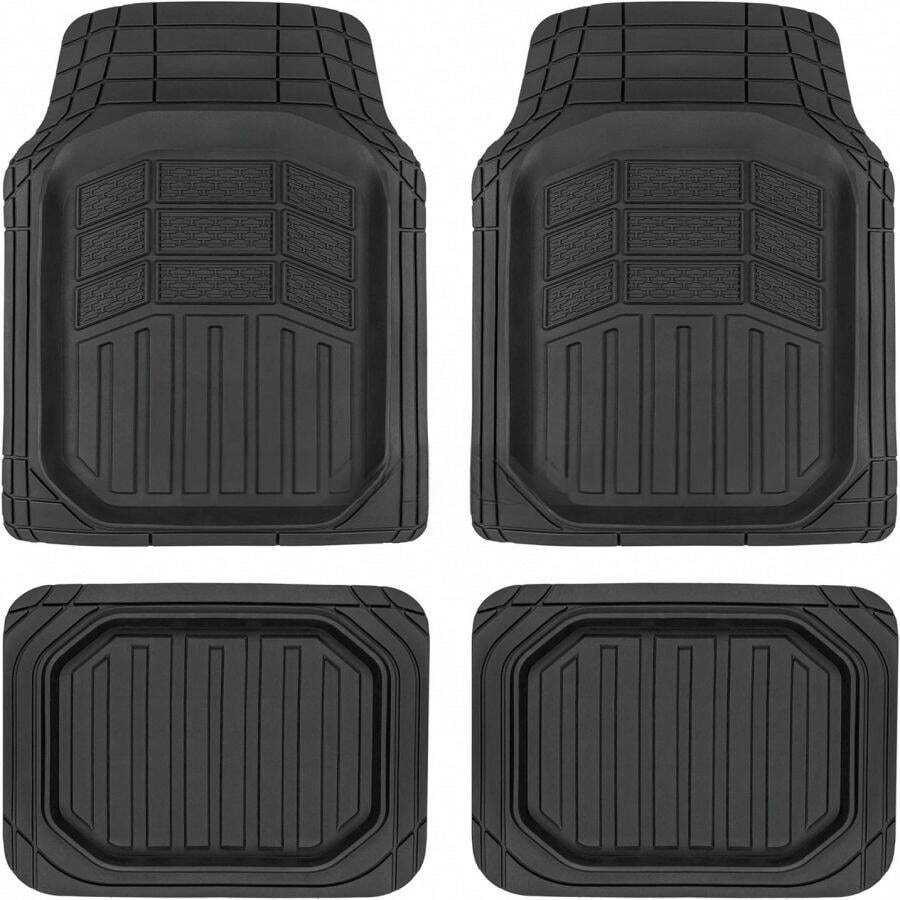 (4-Piece) Heavy Duty Deep Dish Rubber Floor Mats, Trim To Fit For Car ...