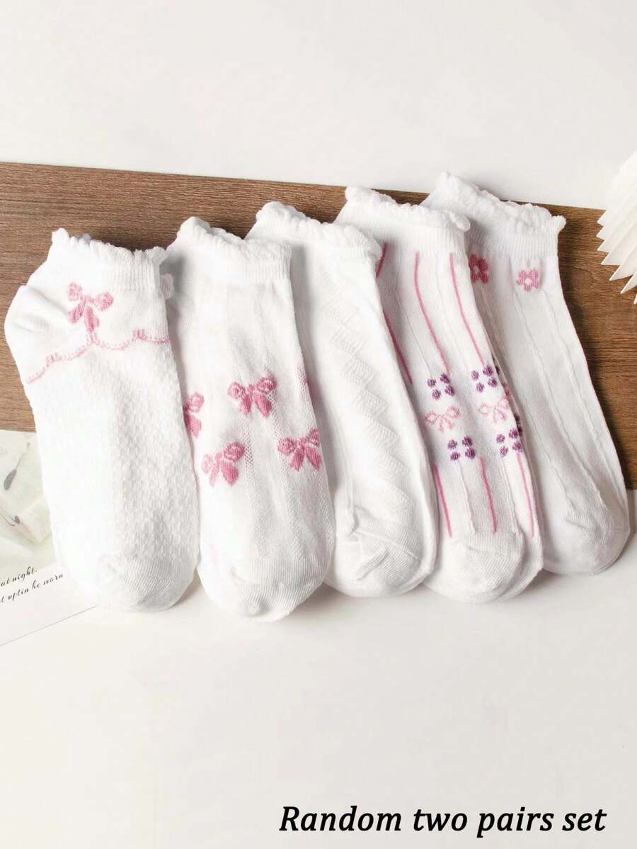 Random 2pcs White Lace Ankle Socks For Women, Thin And Cute Short Socks ...