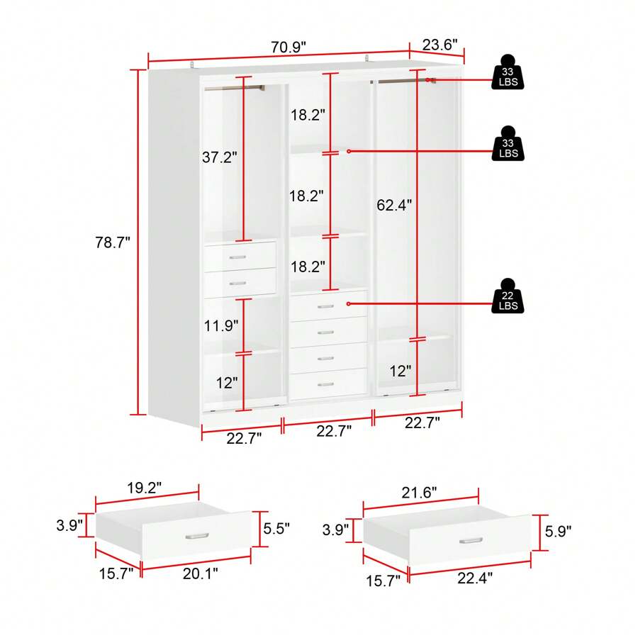 Extra Large Armoire Wardrobe Closet With 2 Sliding Glass Doors, Wooden ...