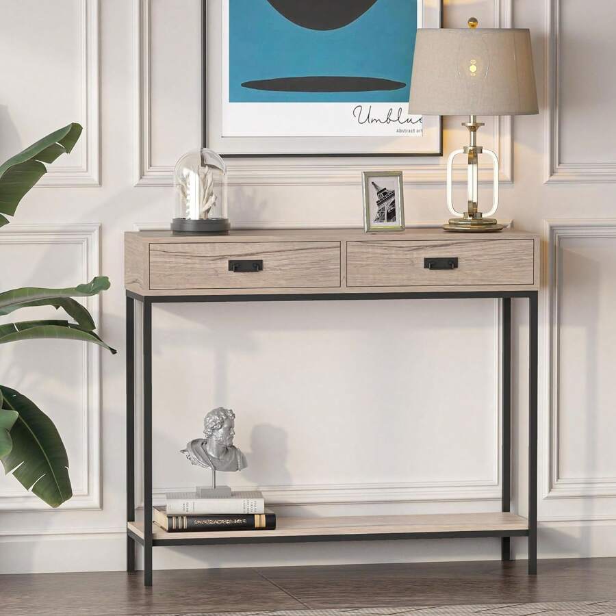 Roomfitters Modern Light Wood Console Table With Drawer, Entryway Table ...