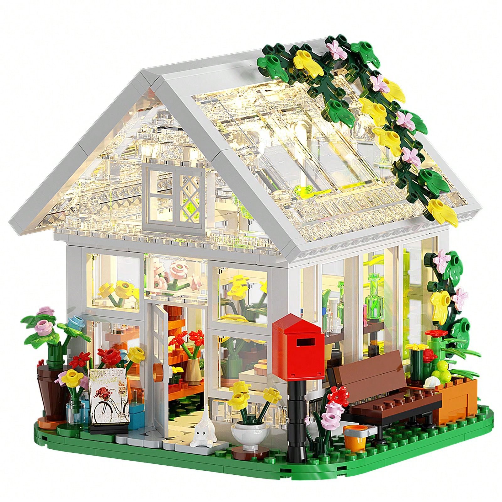 Flower House Building Set, Garden House Building Toy With LED Light ...