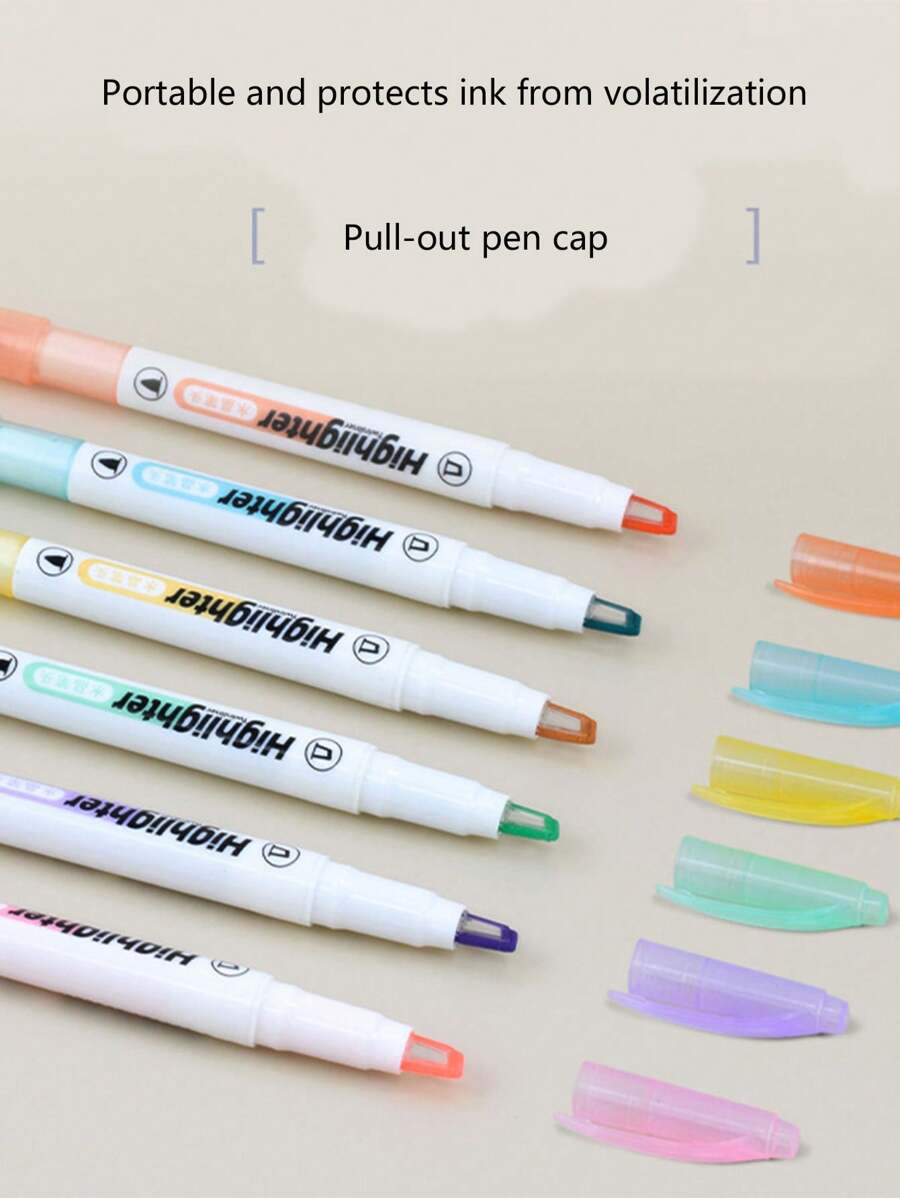 6pcs Crystal Tip Highlighter Marker Pens For Students, Double-Headed ...