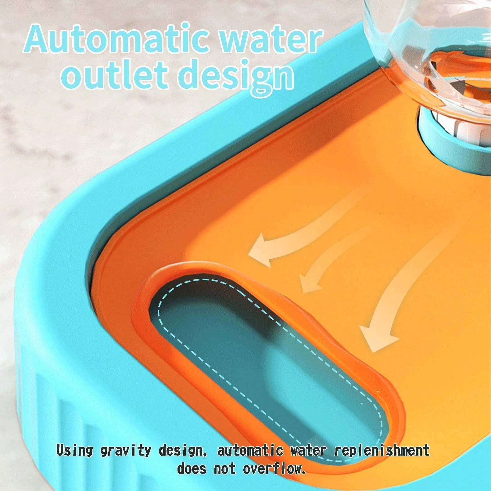 Triple Dog Cat Food Bowls With Gravity Water Bottle Set-Pet Slow Feeder ...
