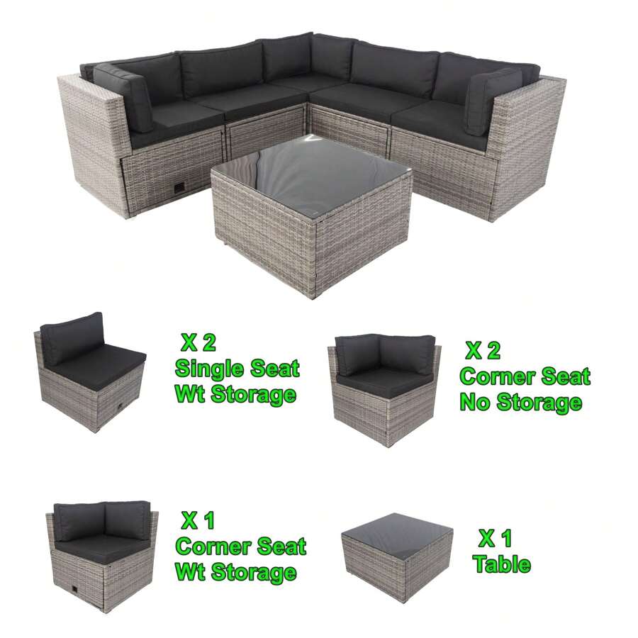 L-Shaped Patio Furniture Set With 3 Storage Under Seat, 6 Piece All ... L-Shaped Patio Furniture Set With 3 Storage Under Seat, 6 Piece All ...