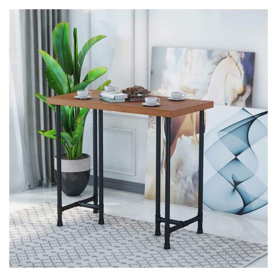 Industrial Pipe Counter Height Dining Table, Solid Wood Bar Table Pub ...