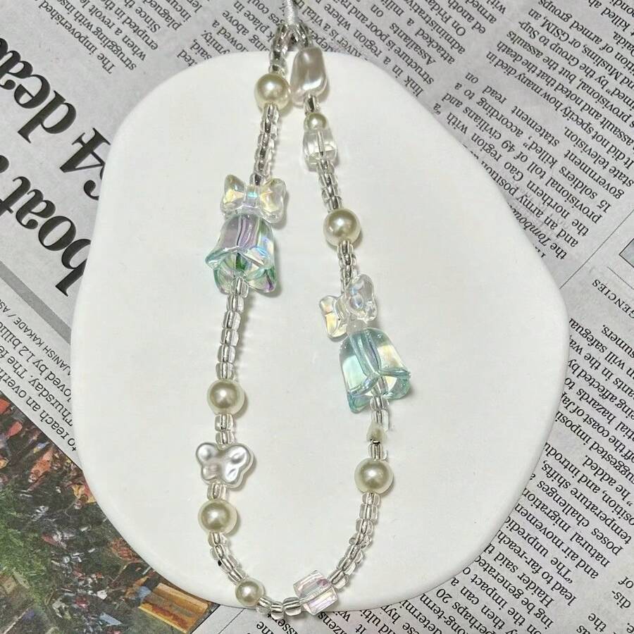 Bell-Inspired INs Style Girl Heart Blue Korean Cute DIY Phone Strap ...