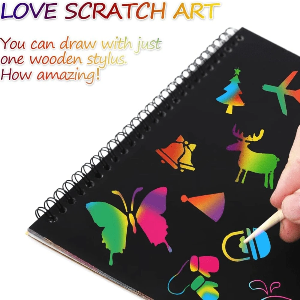 2pcs Scratch Art Notebook With Wooden Pen For Drawing Scratch Art