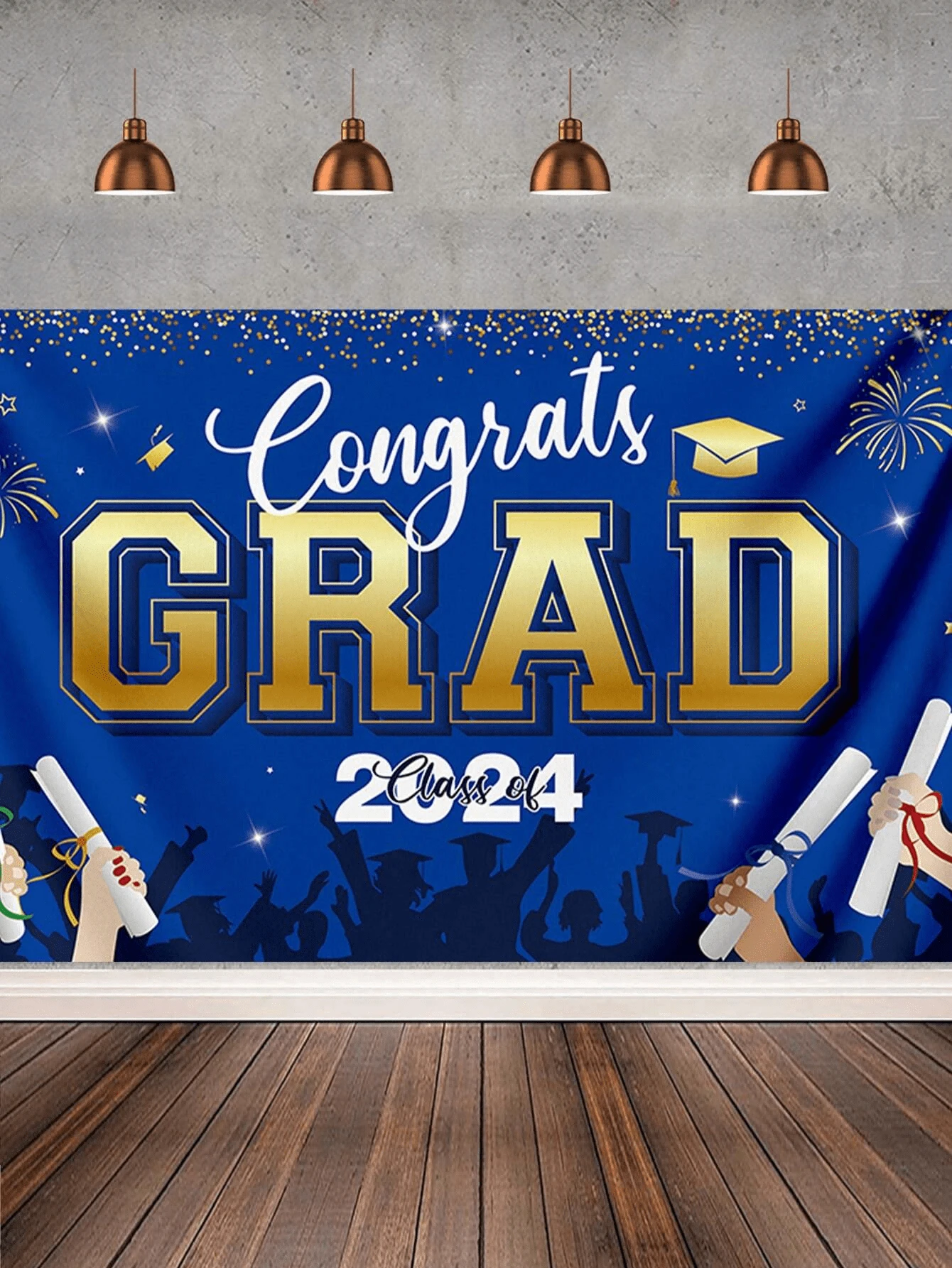 1pc,2024 Blue Graduation Season Party Decor Backdrop, Congratulation ...