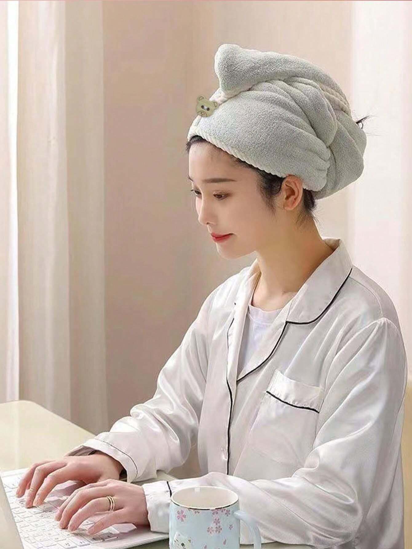 Women Shower Cap & Hair Drying Hat, Super Absorbent Towel Wrap, Double ...