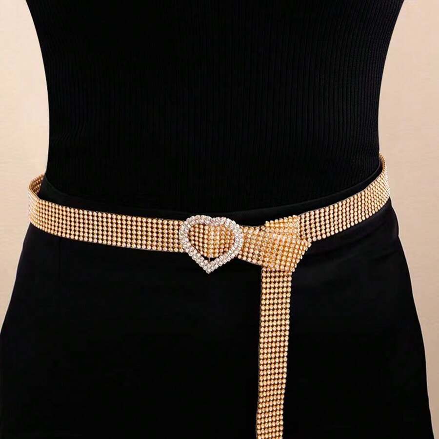 2024 New Heart-Shaped Double Row Diamond Golden Belt, Fashionable And ...