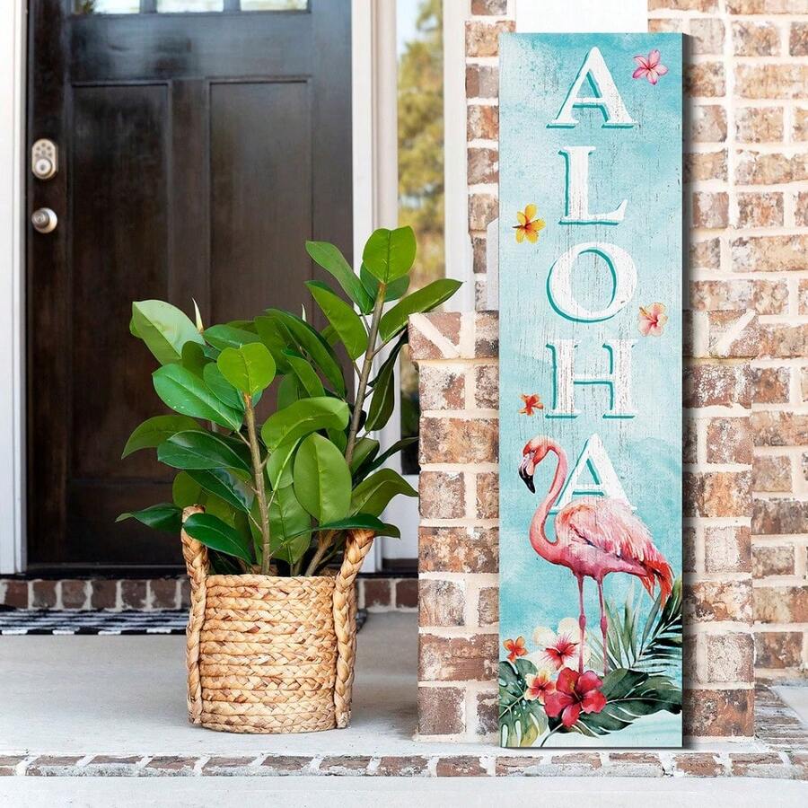 36in Aloha Welcome Porch Sign With Flamingo Pattern For Front Door ...