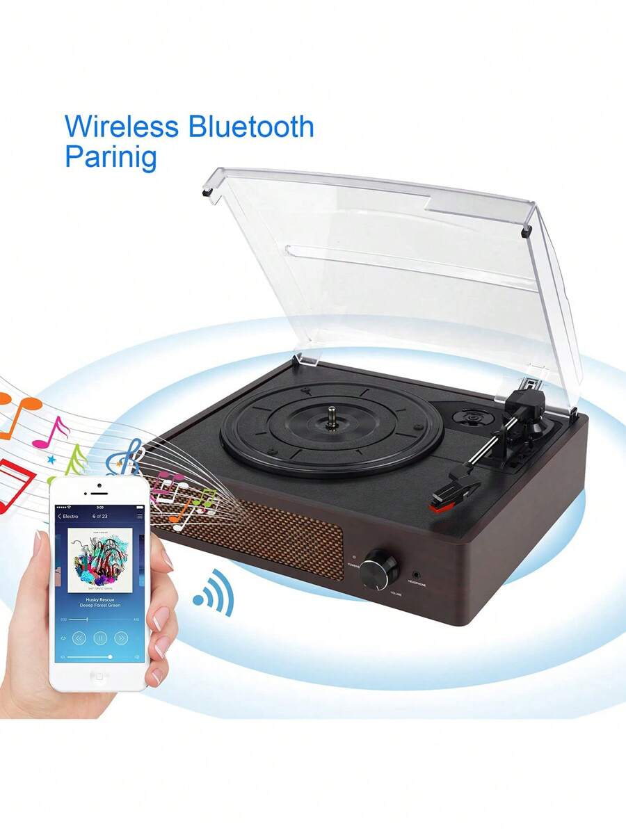 Mersoco Vinyl Record Player Bluetooth Belt-Driven 3-Speed Turntable, Vintage Retro Record ...