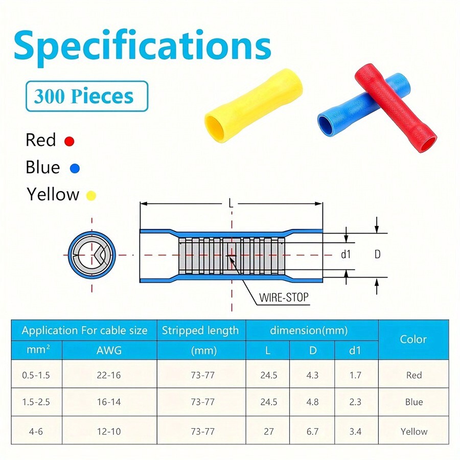 50pcs Mixed Color Full Insulated Long Type Appliance Connector, Two ...