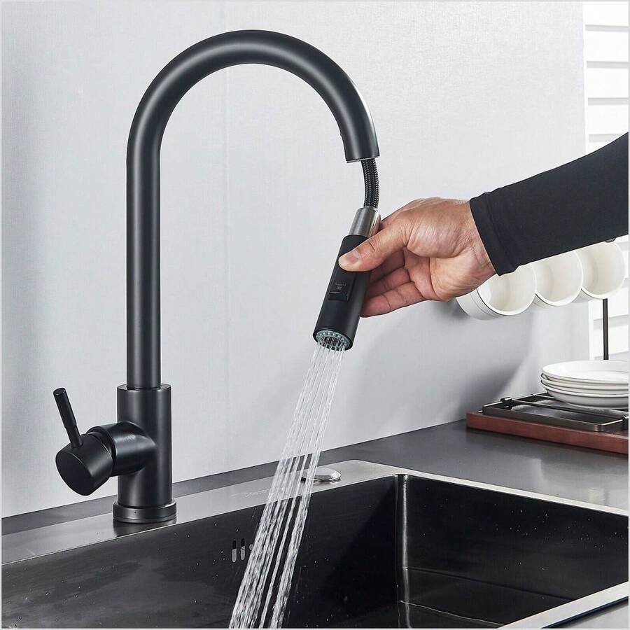 Touch Sensor Kitchen Sink Faucet Black Pull Down Sprayer Single Handle ...